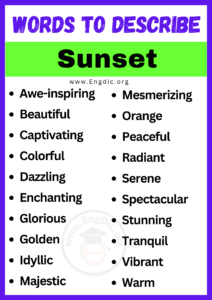 20+ Best Words to Describe Sunset, Adjectives for Sunset - EngDic