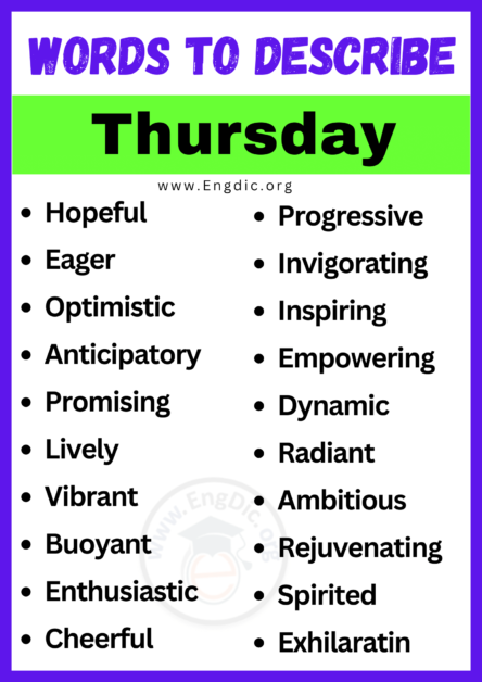 20+ Best Words to Describe Thursday, Adjectives for Thursday - EngDic