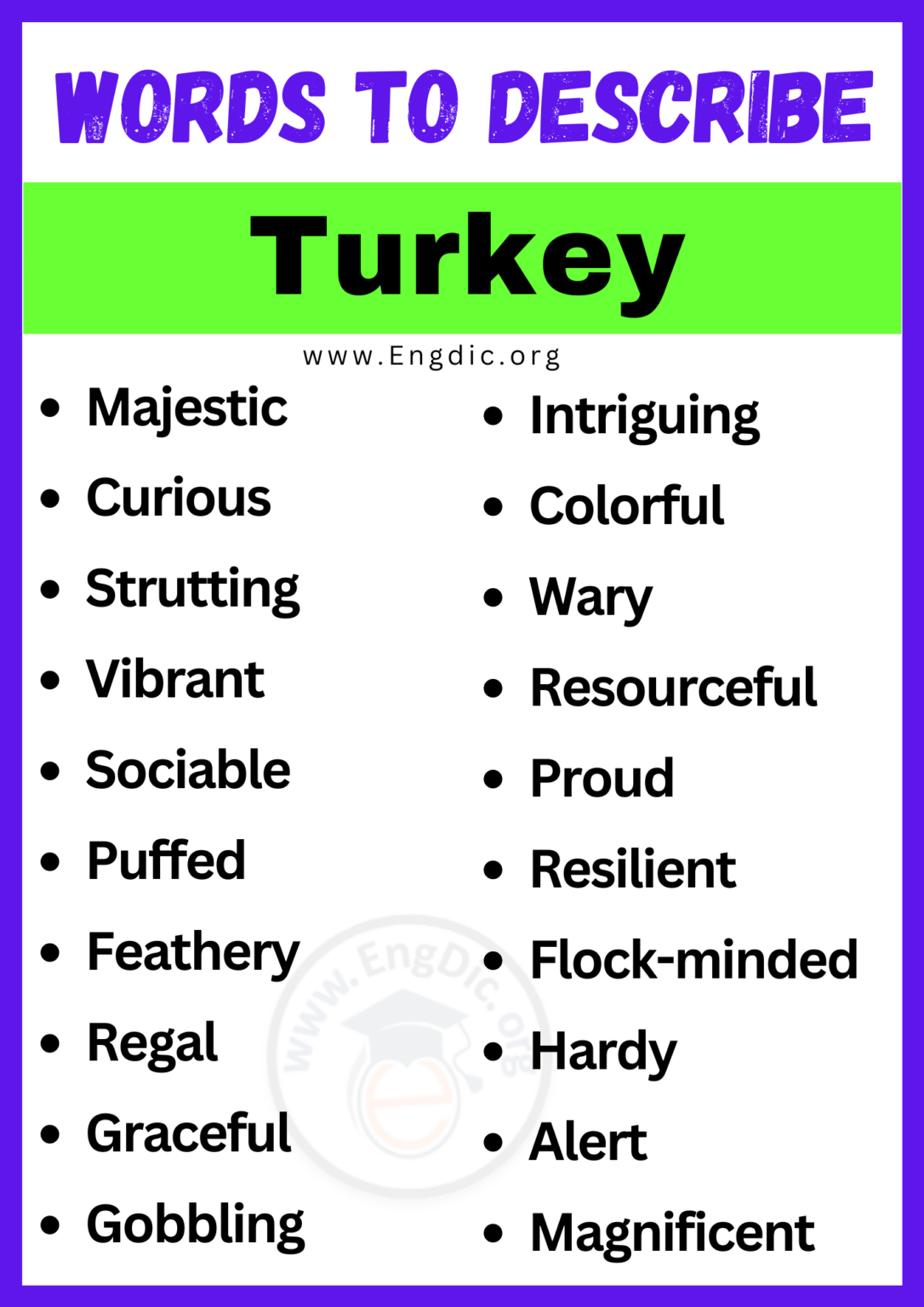 20+ Best Words to Describe Turkey, Adjectives for Turkey - EngDic