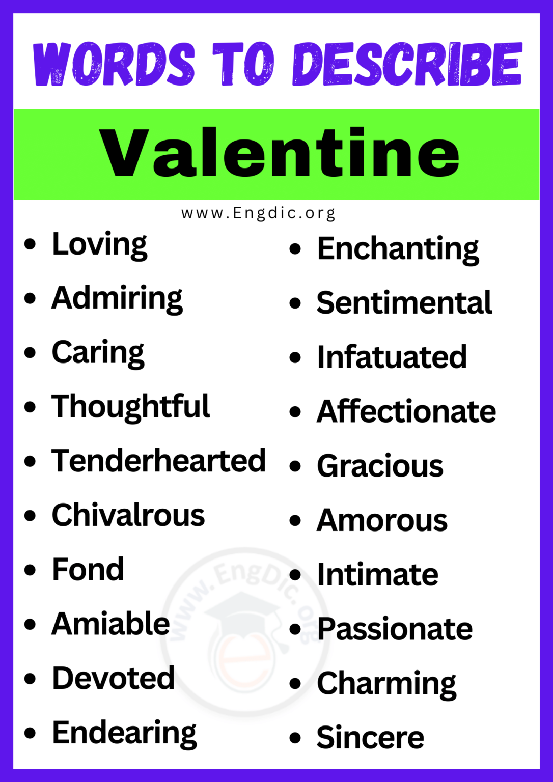 20+ Best Words to Describe Valentine, Adjectives for Valentine - EngDic