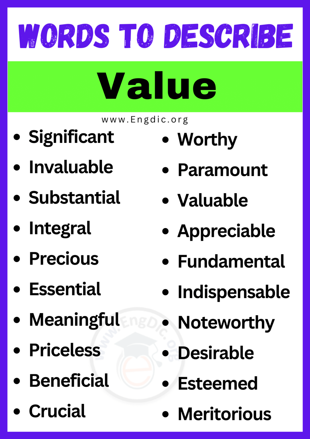 20+ Best Words to Describe Value, Adjectives for Value - EngDic