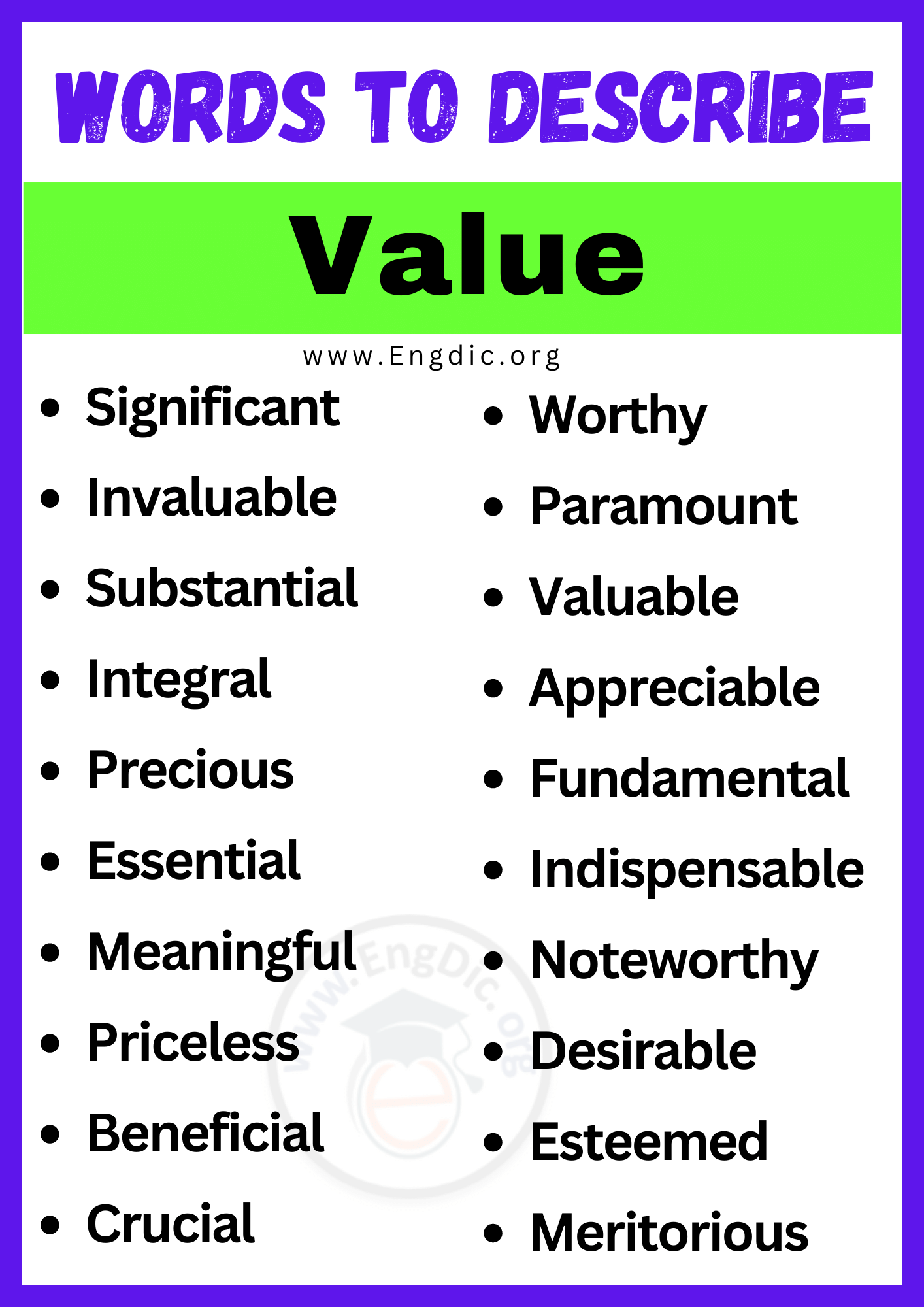 20+ Best Words to Describe Value, Adjectives for Value - EngDic