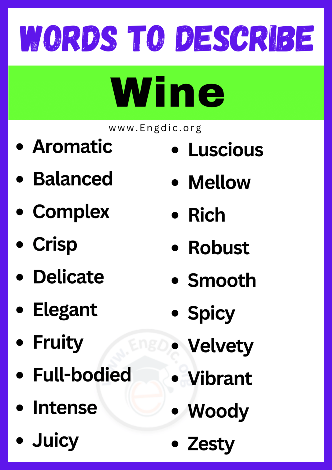 20+ Best Words to Describe Wine, Adjectives for Wine - EngDic