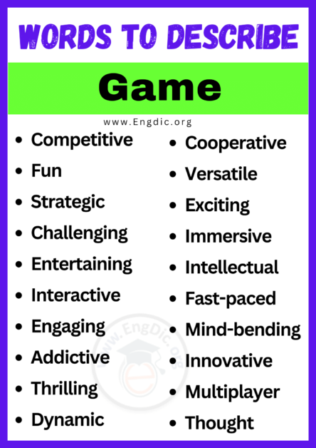20+ Best Words to Describe a Game, Adjectives for Game - EngDic