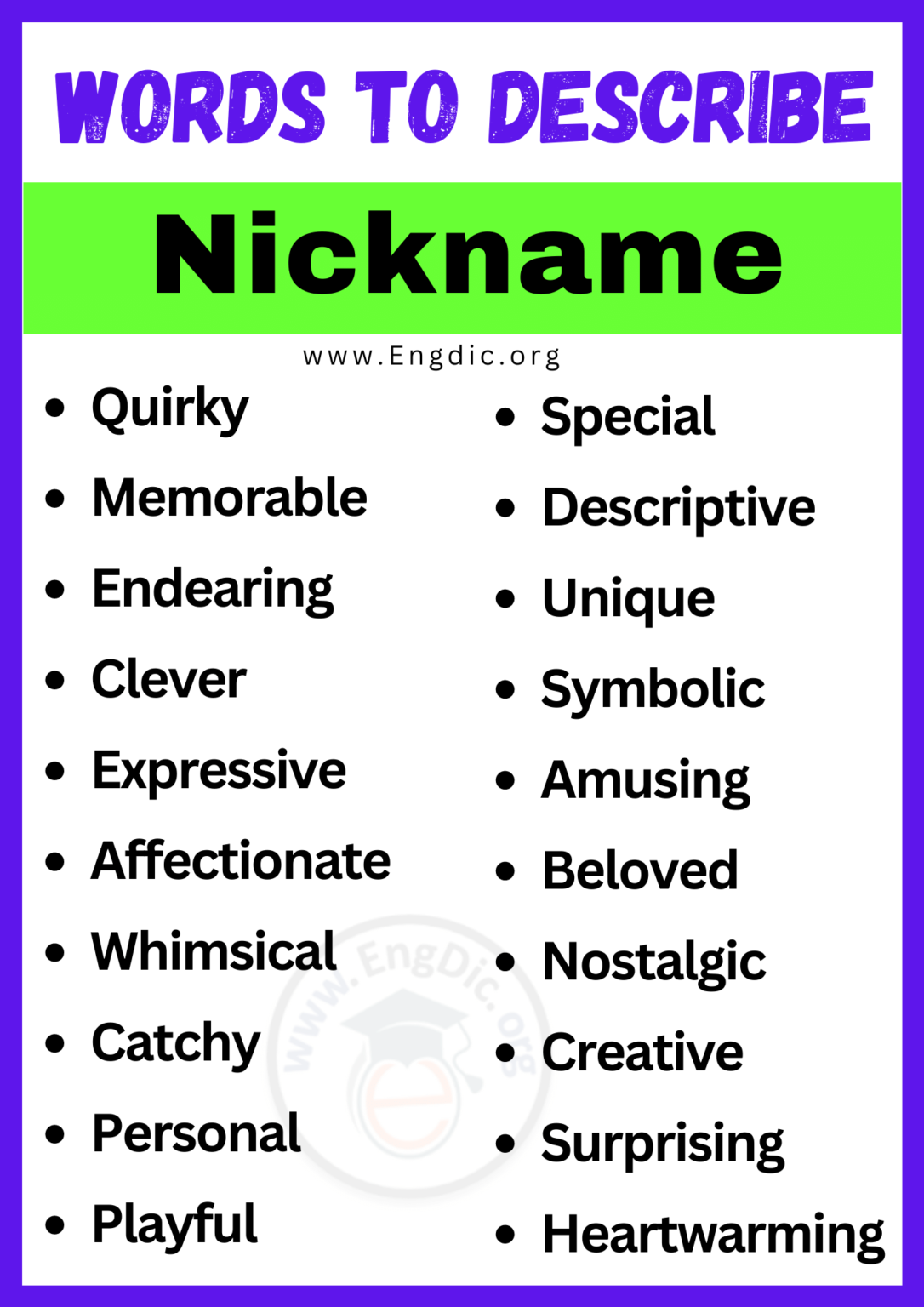 20+ Best Words to Describe a Nickname, Adjectives for Nickname - EngDic