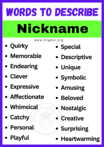 20+ Best Words to Describe a Nickname, Adjectives for Nickname - EngDic