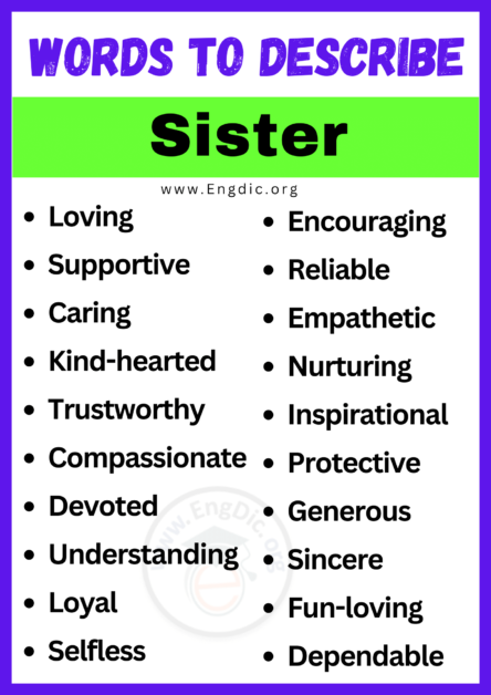 20+ Best Words to Describe a Sister, Adjectives for Sister - EngDic