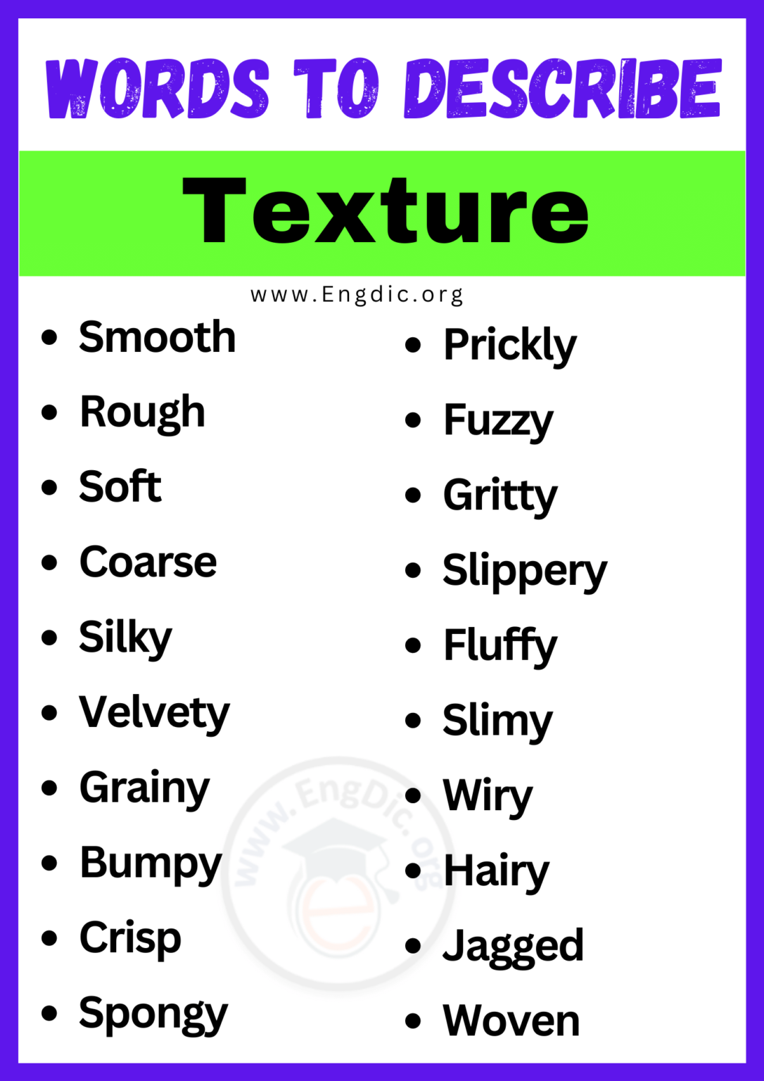 20+ Best Adjectives for Texture, Words to Describe a Texture - EngDic
