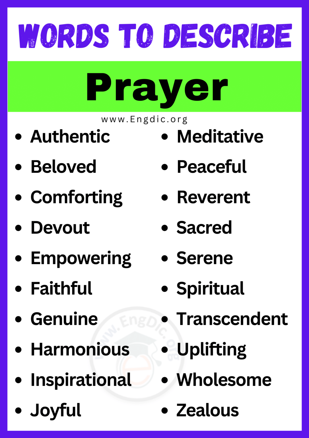 20+ Best Words to Describe Prayer, Adjectives for Prayer - EngDic