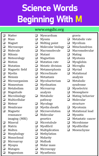 100+ Science Words that Start With M - EngDic