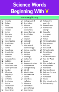 100 Science Words that Start With V - EngDic