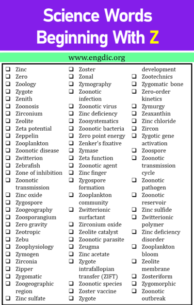 100 Science Words that Start With Z - EngDic