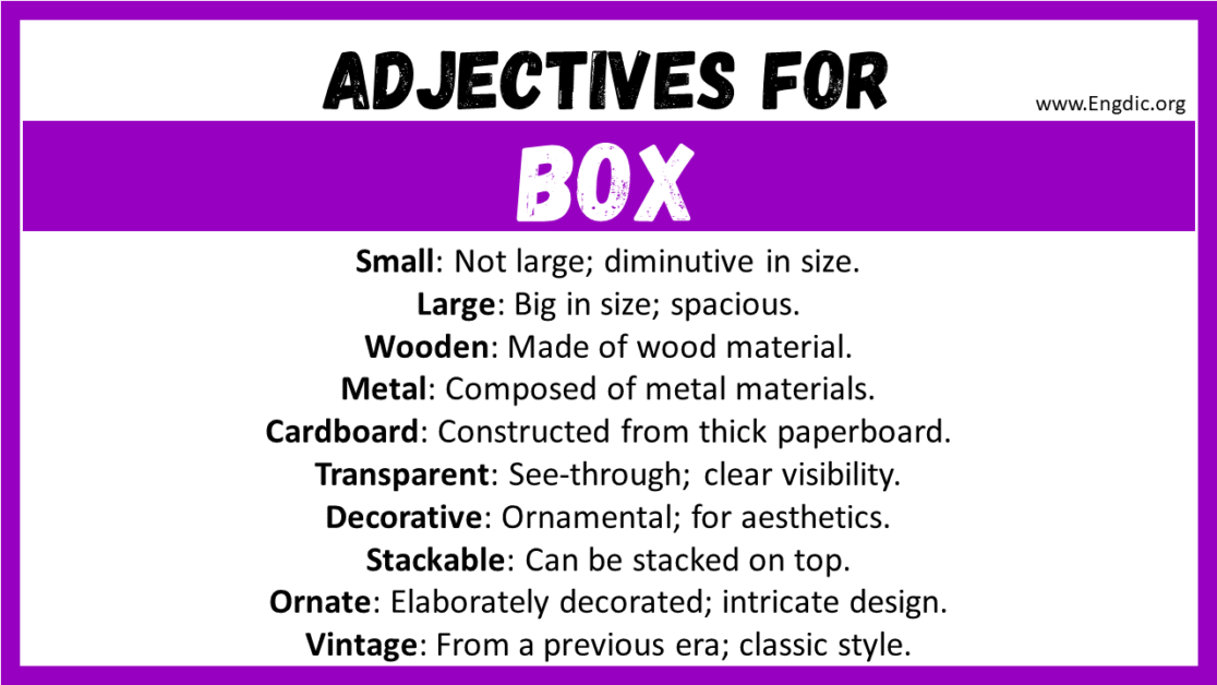 20+ Best Words to Describe Box, Adjectives for Box - EngDic