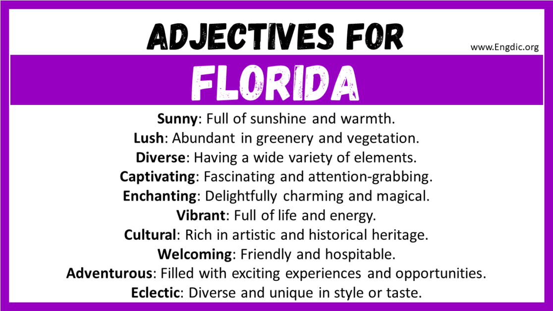 20+ Best Words to Describe Florida, Adjectives for Florida - EngDic