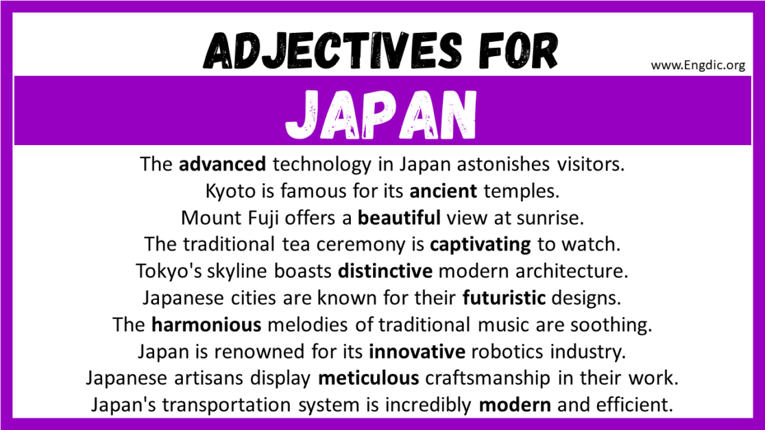 20+ Best Words to Describe Japan, Adjectives for Japan - EngDic