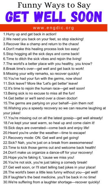 30 Funny Ways to Say Get Well Soon - EngDic