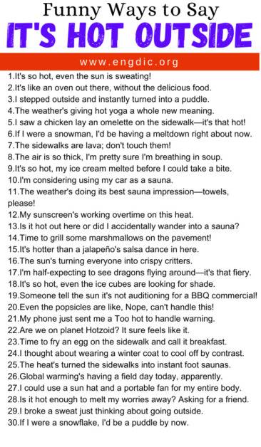 30 Funny Ways to Say It's Hot Outside - EngDic