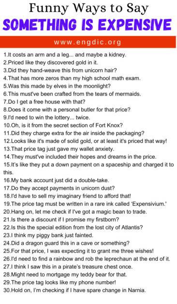 30 Funny Ways to Say Something Is Expensive - EngDic