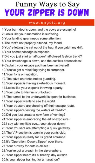 30 Funny Ways to Say Your Zipper Is Down - EngDic