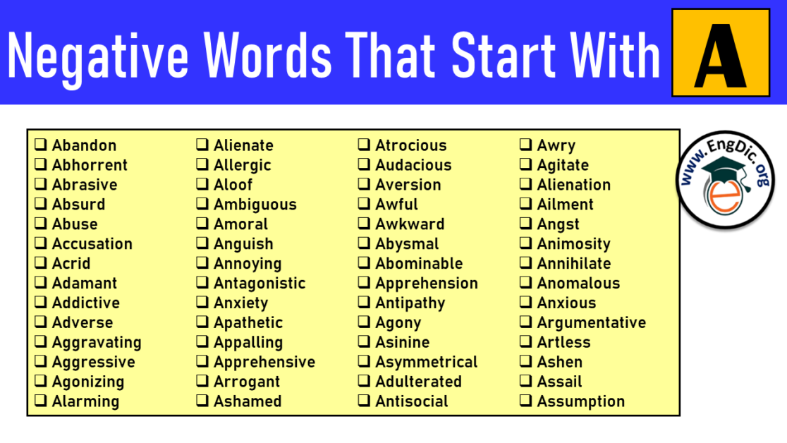 100 Negative Words That Start With A - EngDic