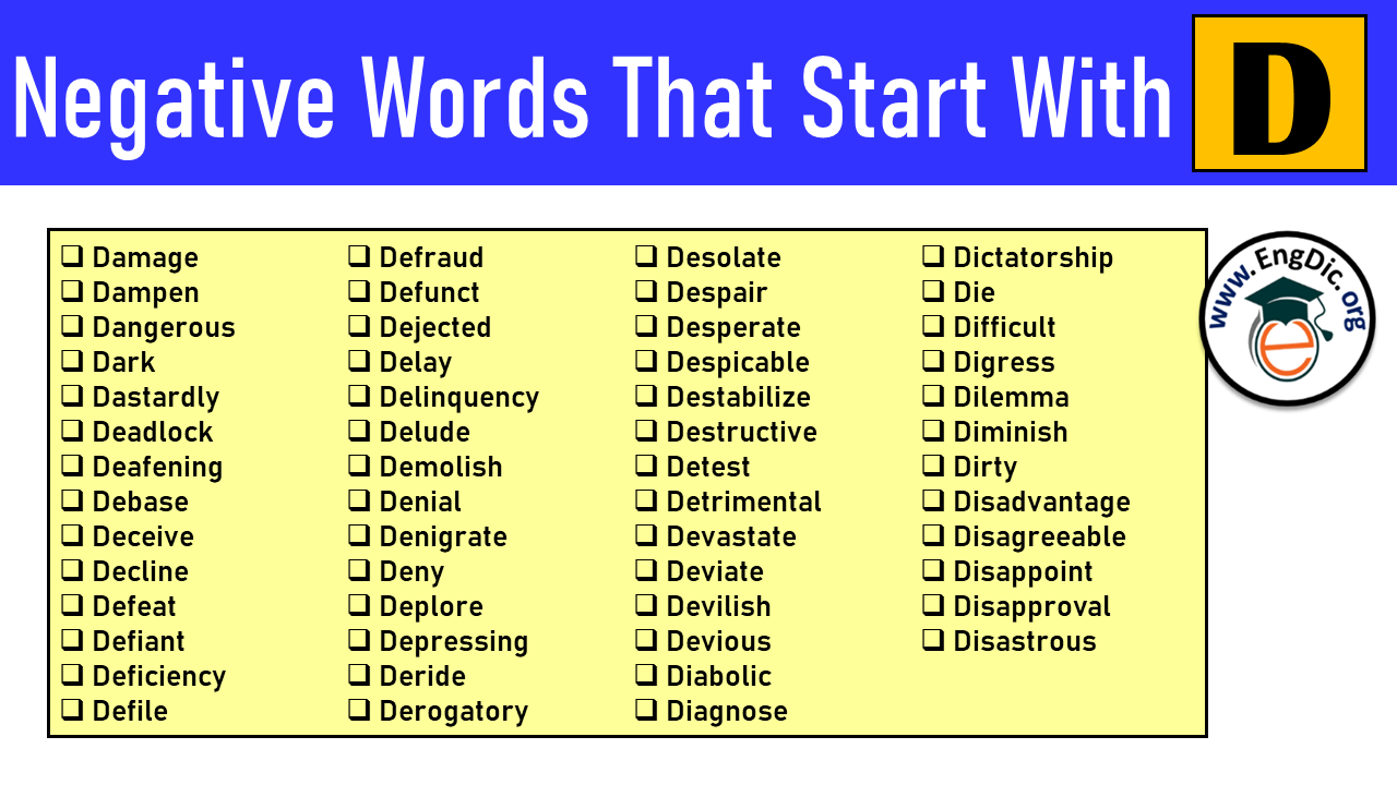 100 Negative Words That Start With D - EngDic