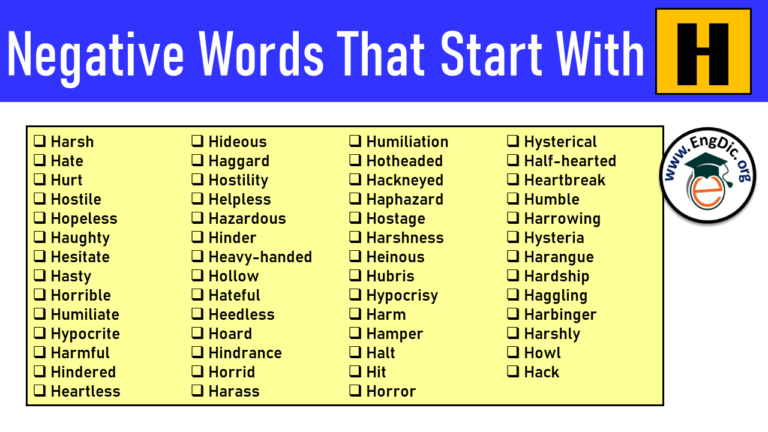 100 Negative Words That Start With H - EngDic