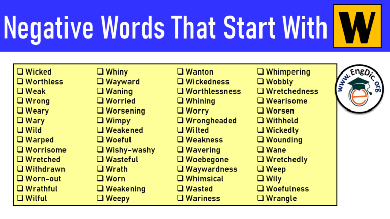 100 Negative Words That Start With W - EngDic