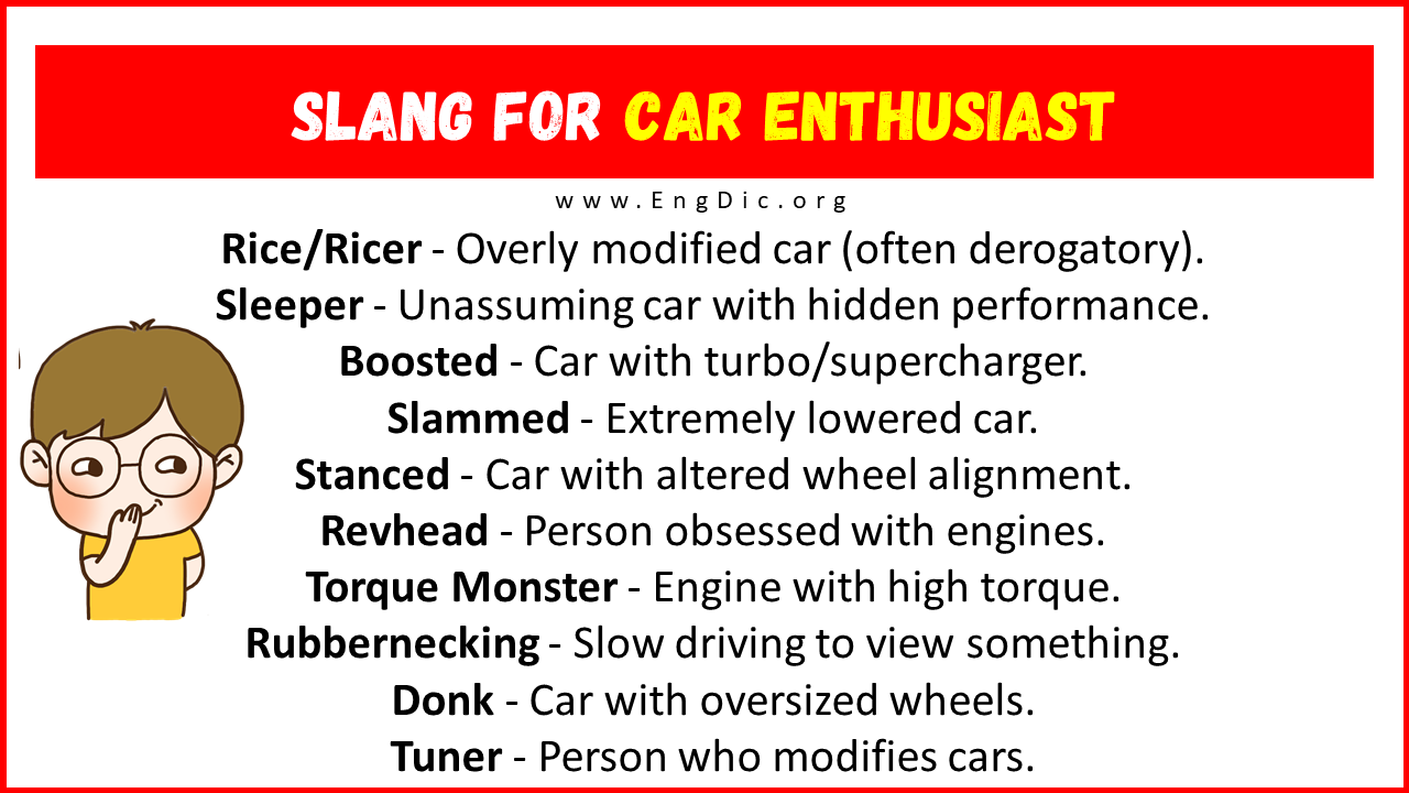 20 Slang For Car Enthusiast Their Uses Meanings EngDic
