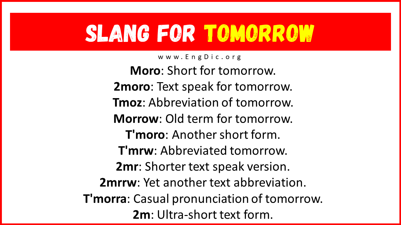 30 Slang For Tomorrow Their Uses Meanings EngDic