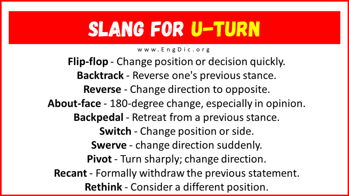 30+ Slang for U-Turn (Their Uses & Meanings) - EngDic
