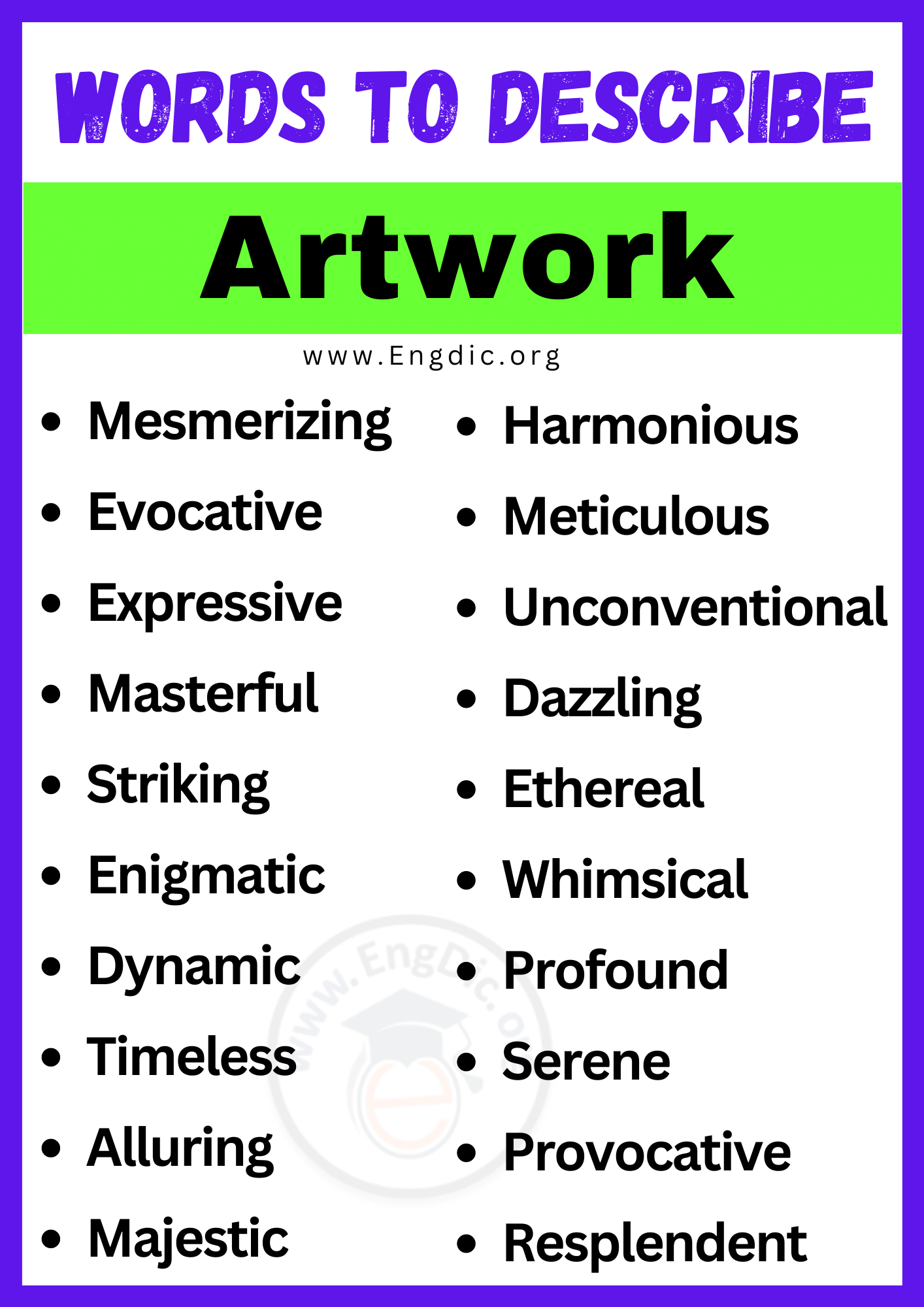 20+ Best Words to Describe Artwork, Adjectives for Artwork - EngDic