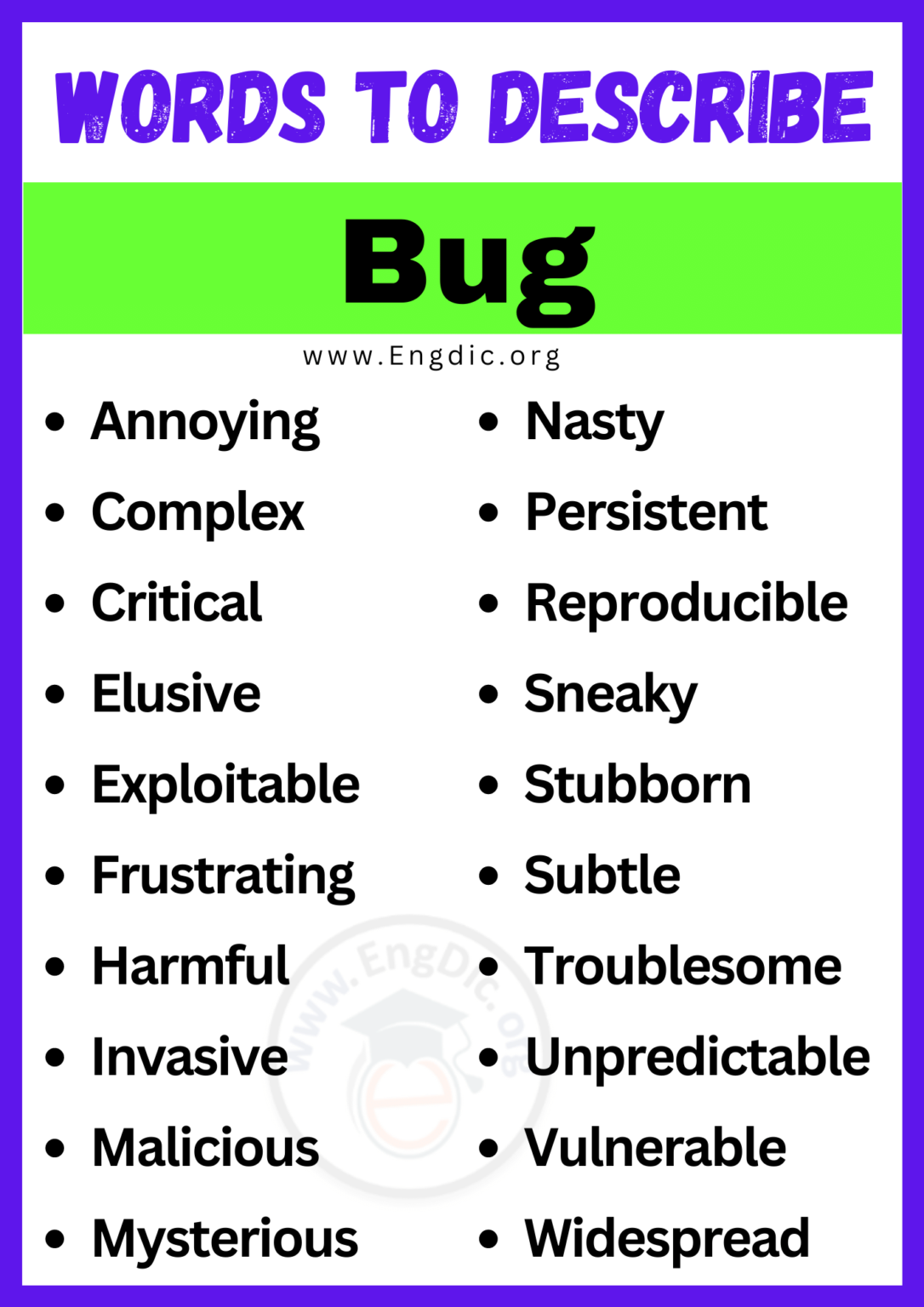 20+ Best Words to Describe Bug, Adjectives for Bug - EngDic