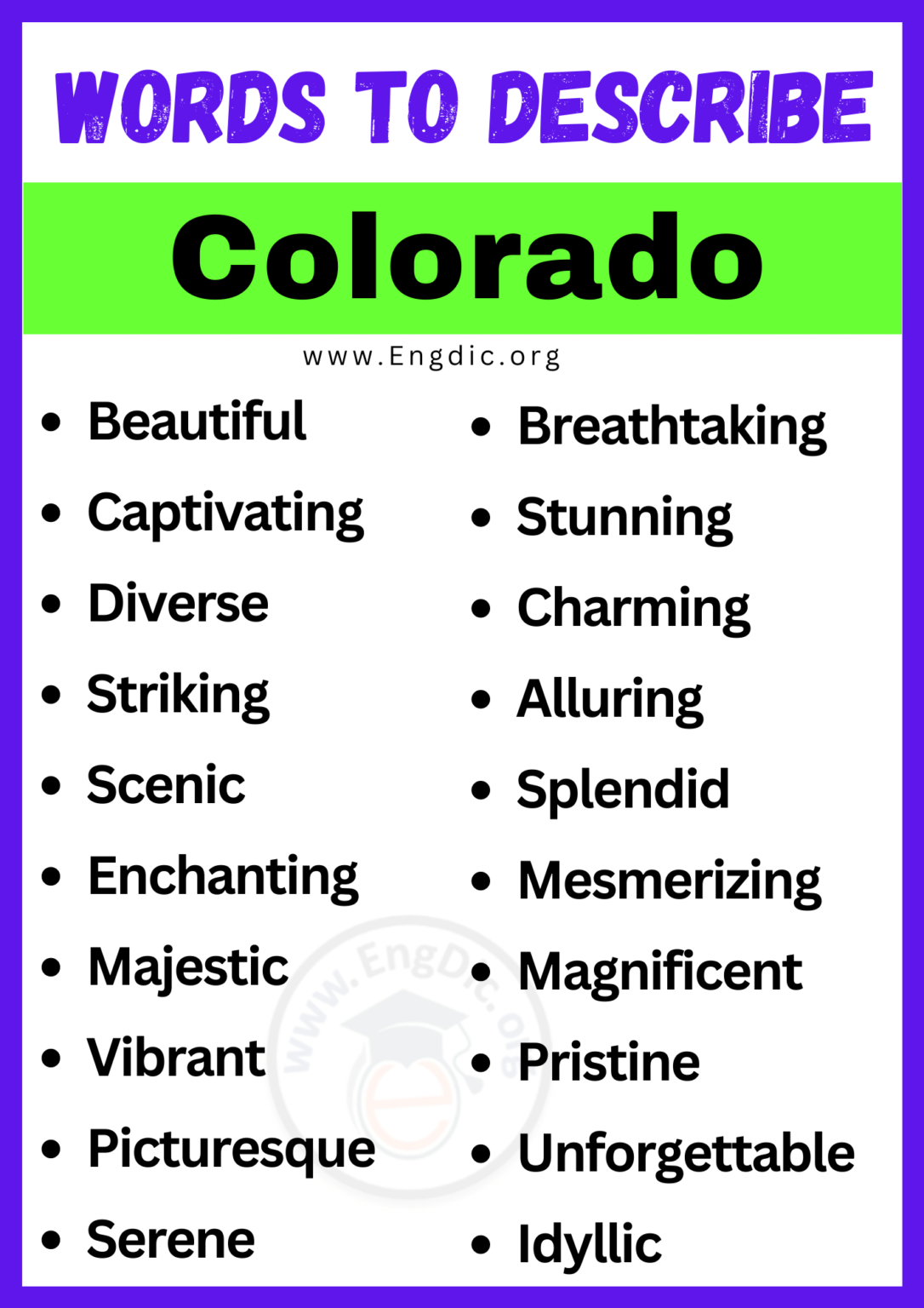 20+ Best Words to Describe Colorado, Adjectives for Colorado - EngDic