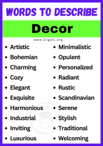 20+ Best Words to Describe Decor, Adjectives for Decor - EngDic