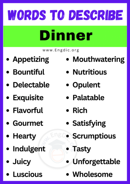 20+ Best Words to Describe Dinner, Adjectives for Dinner - EngDic