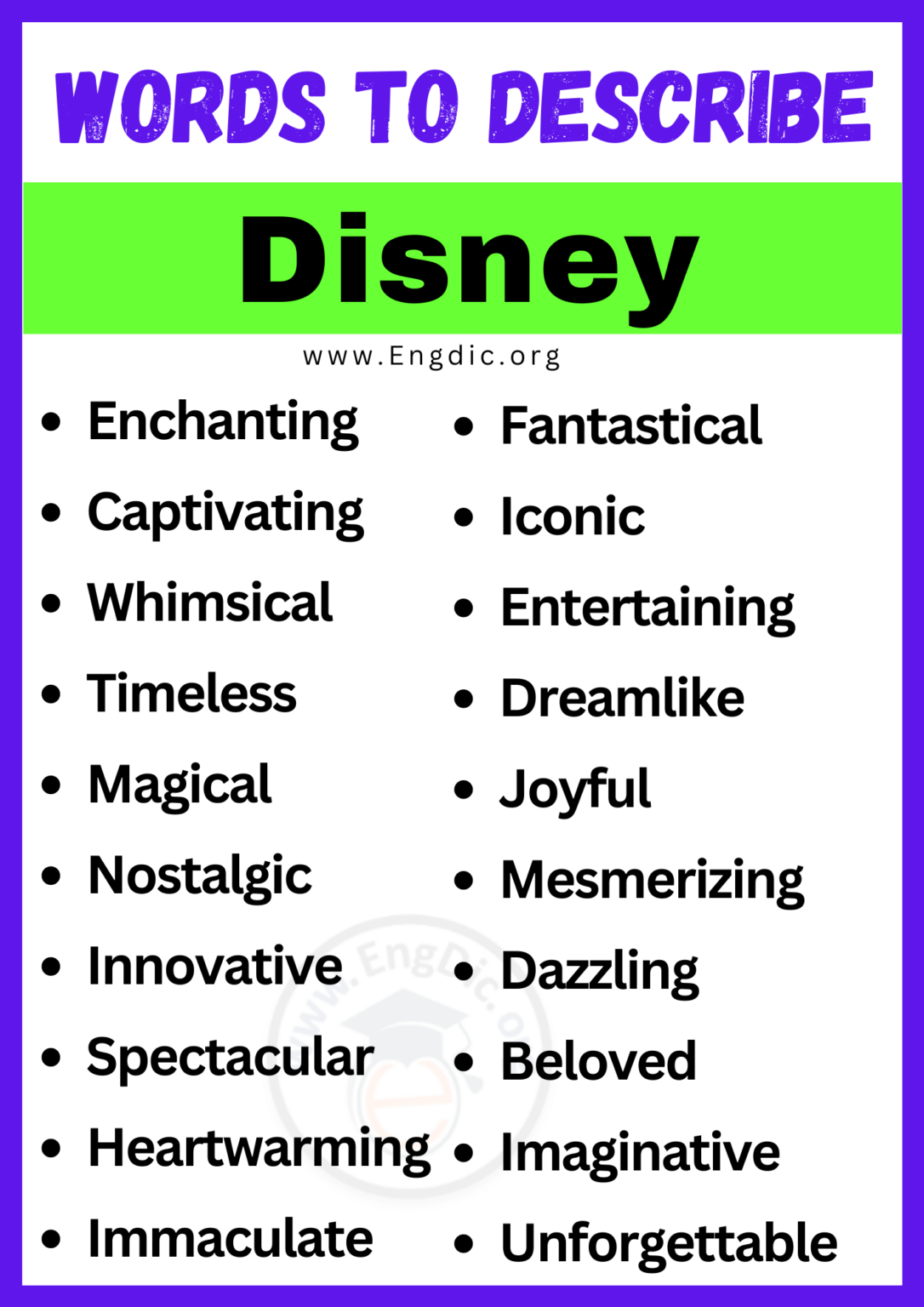 20+ Best Words to Describe Disney, Adjectives for Disney - EngDic