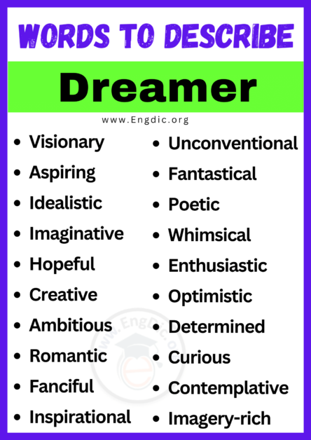 20+ Best Words to Describe Dreamer, Adjectives for Dreamer - EngDic