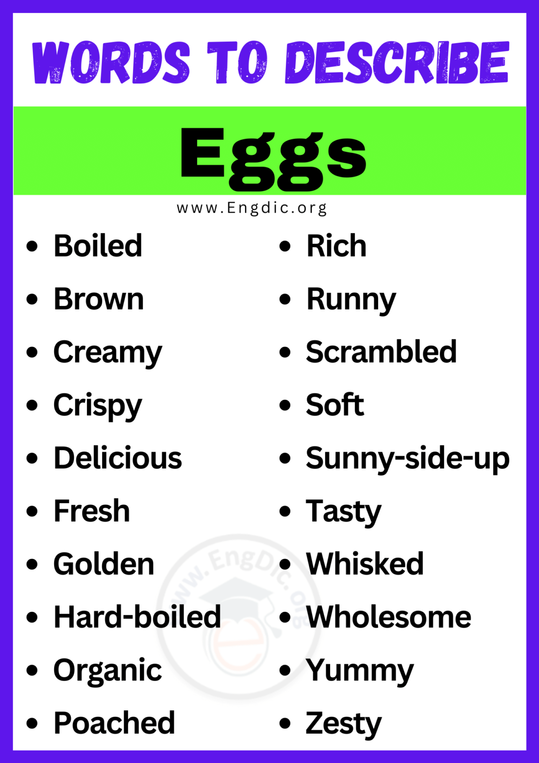 20+ Best Words to Describe Eggs, Adjectives for Eggs - EngDic