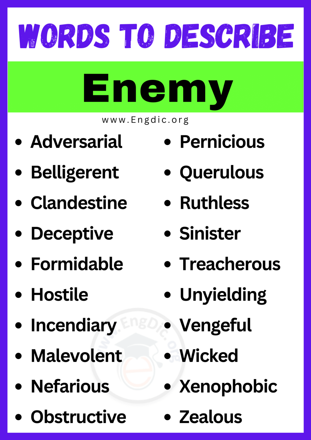20+ Best Words to Describe Enemy, Adjectives for Enemy - EngDic