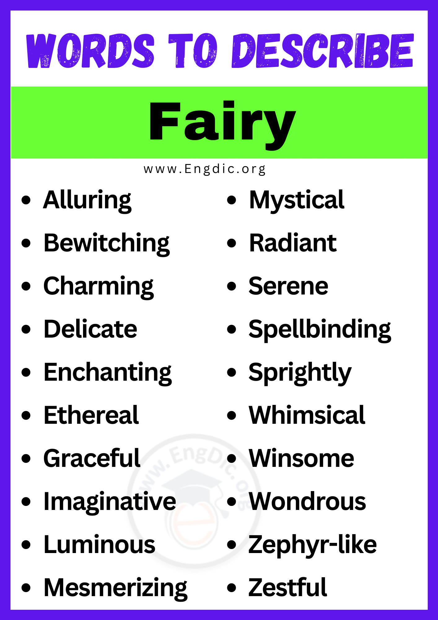 20+ Best Words to Describe Fairy, Adjectives for Fairy - EngDic