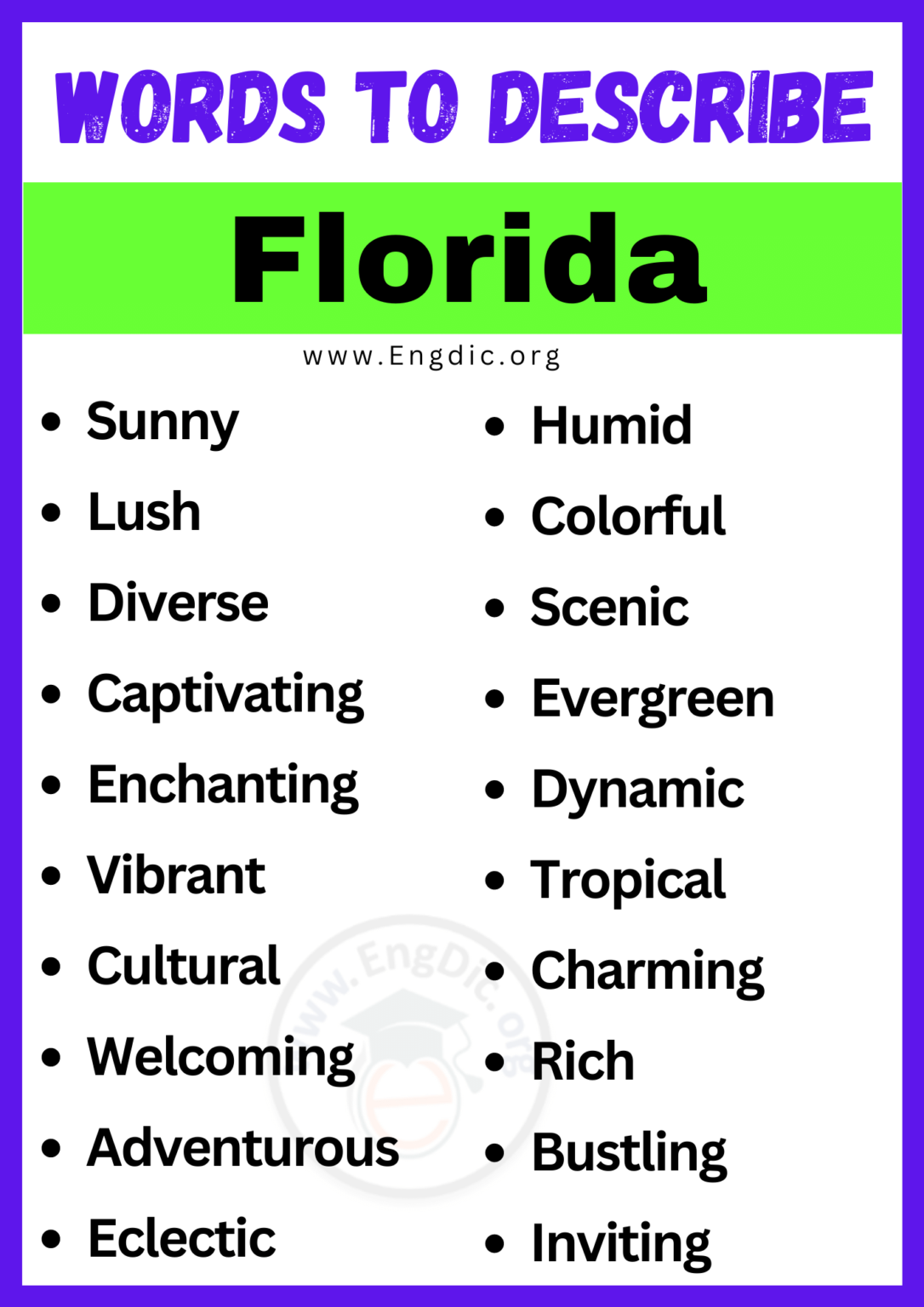 20+ Best Words to Describe Florida, Adjectives for Florida - EngDic