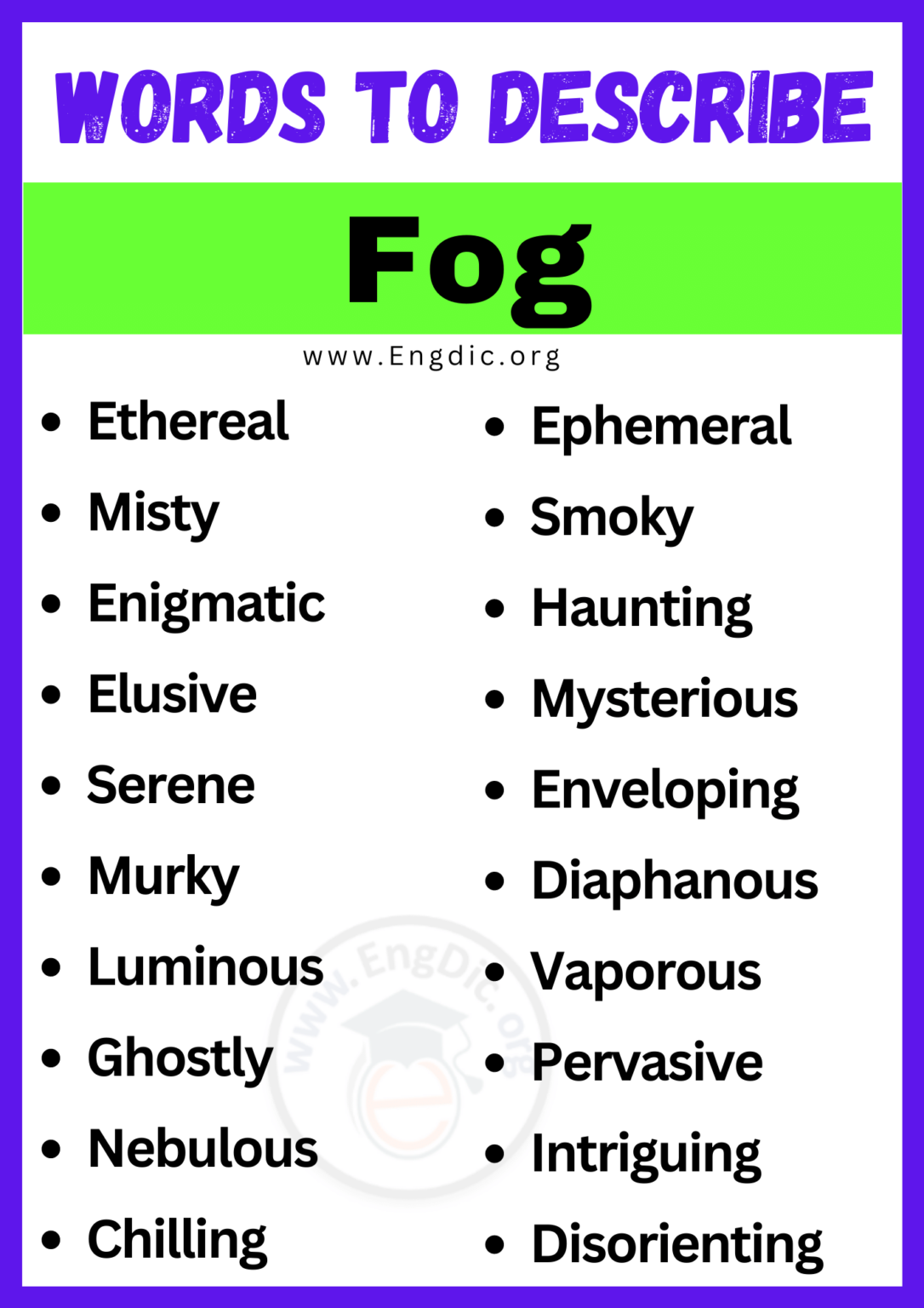 20+ Best Words to Describe Fog, Adjectives for Fog - EngDic