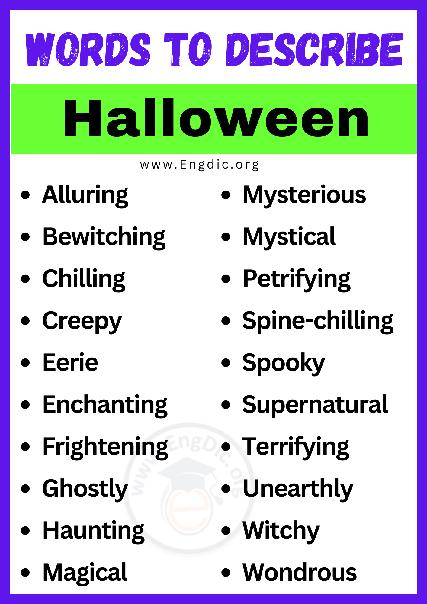 20+ Best Words to Describe Halloween, Adjectives for Halloween - EngDic