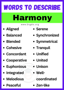 20+ Best Words to Describe Harmony, Adjectives for Harmony - EngDic