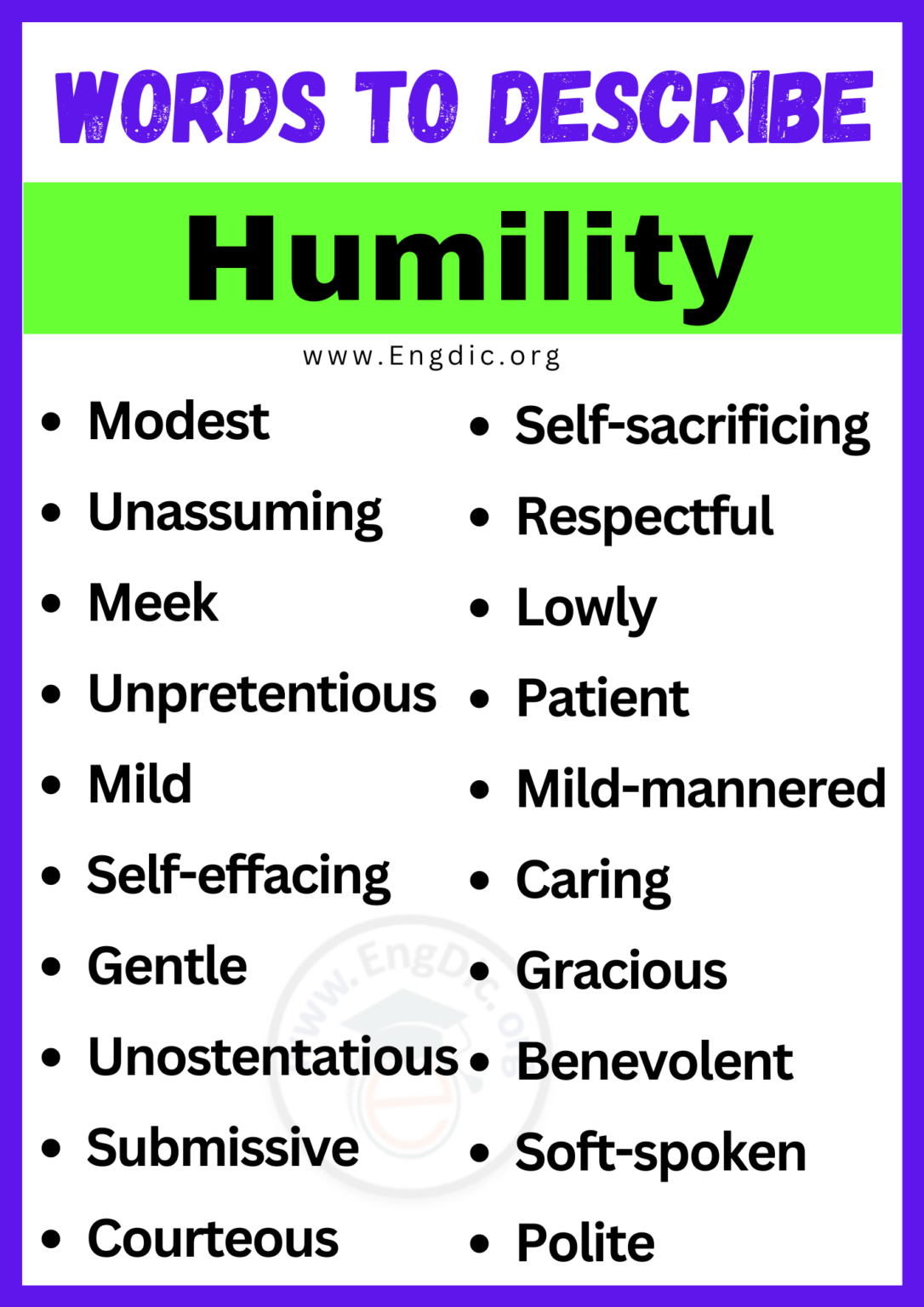 20+ Best Words to Describe Humility, Adjectives for Humility - EngDic