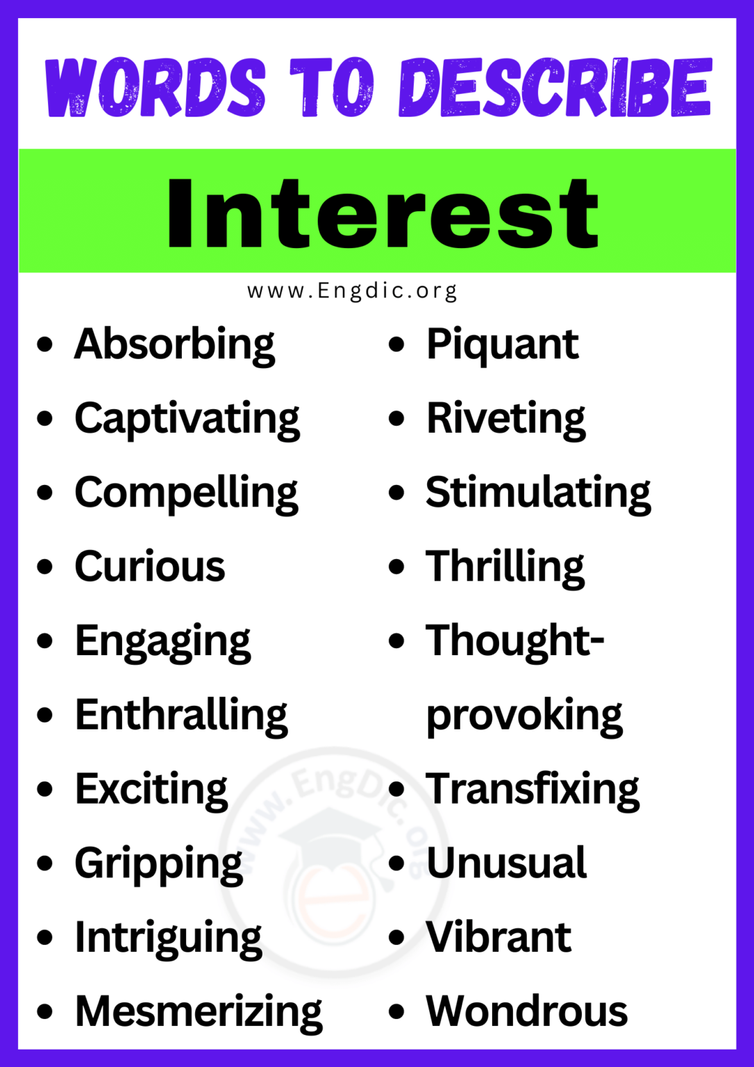 20+ Best Words to Describe Interest, Adjectives for Interest - EngDic