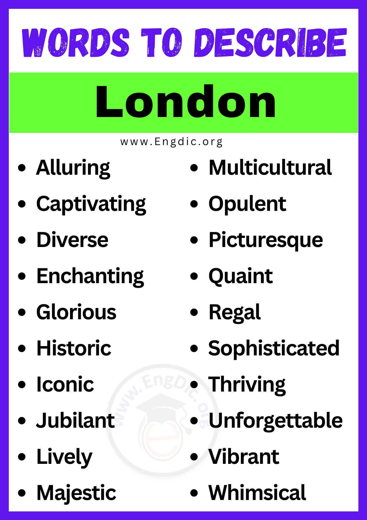 20+ Best Words to Describe London, Adjectives for London - EngDic