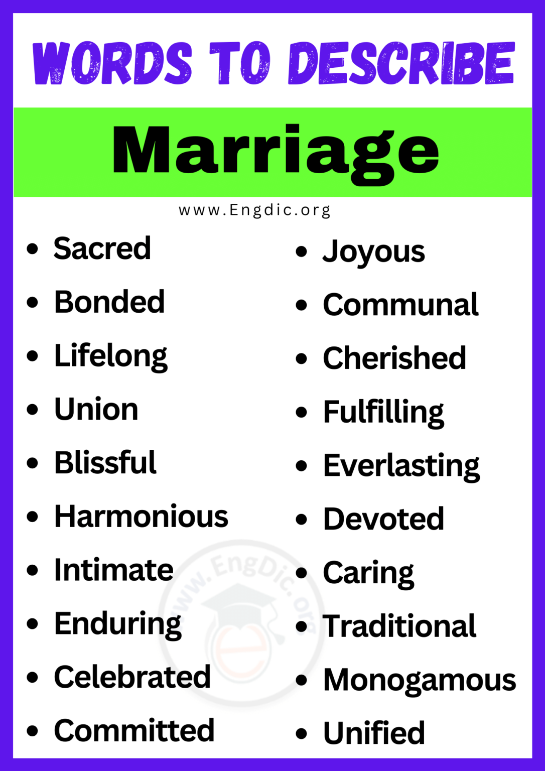 20+ Best Words to Describe Marriage, Adjectives for Marriage - EngDic