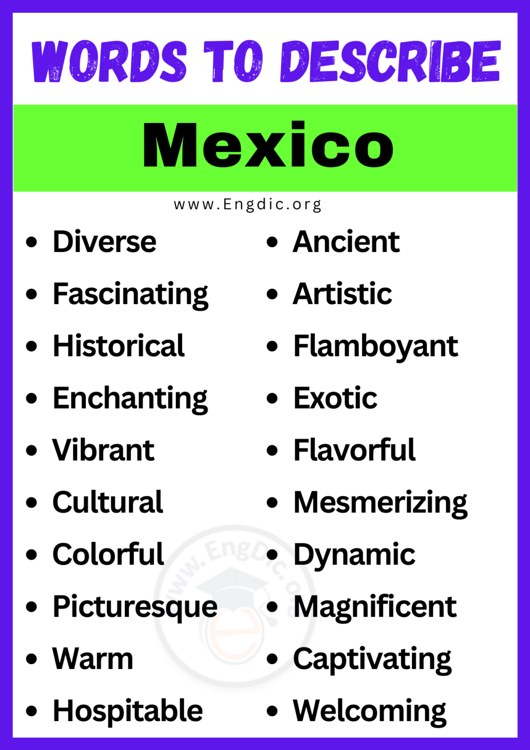 20+ Best Words to Describe Mexico, Adjectives for Mexico - EngDic