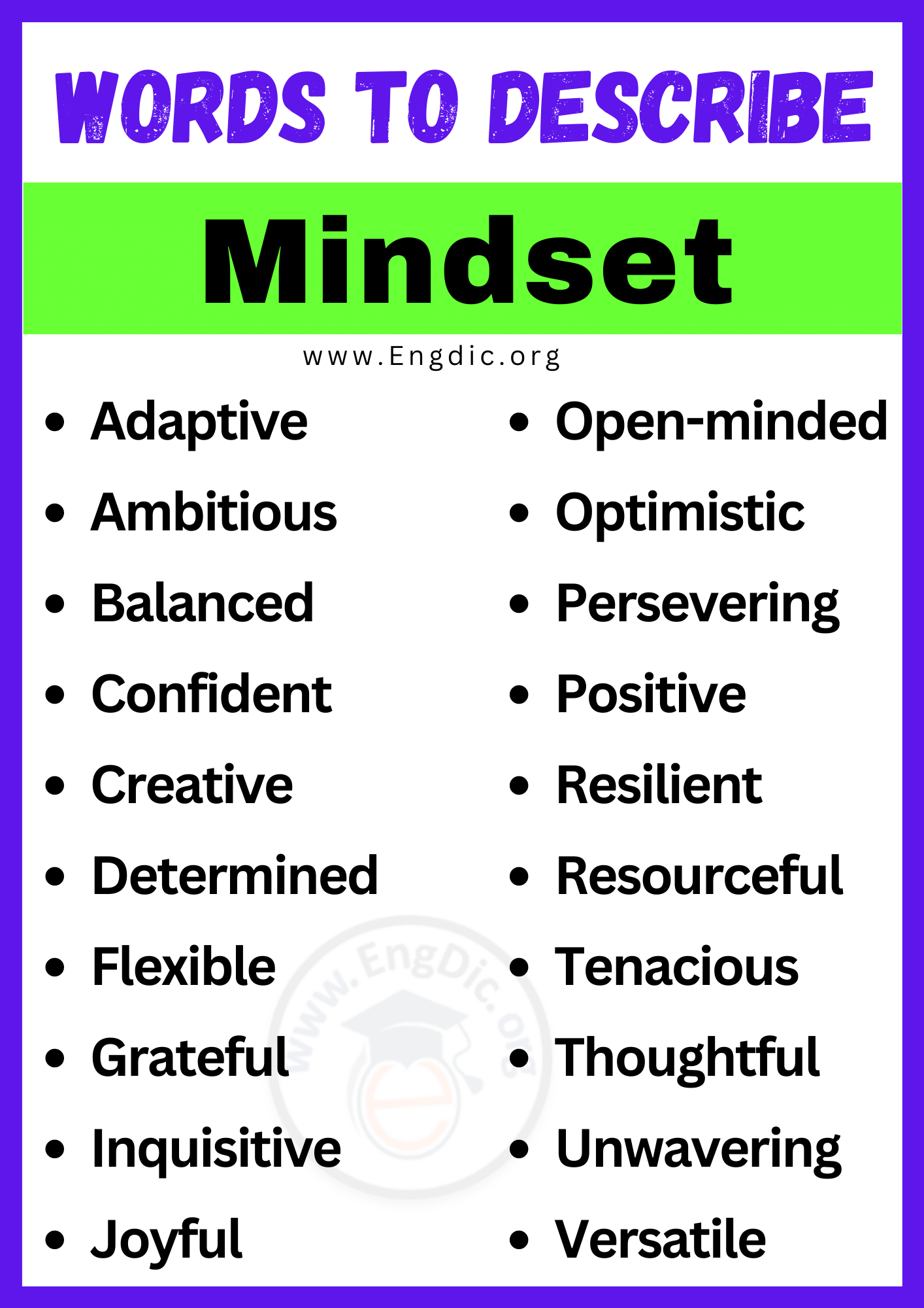 20+ Best Words to Describe Mindset, Adjectives for Mindset - EngDic